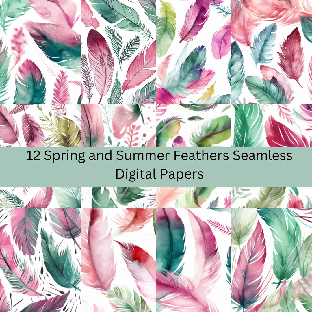 Spring and Summer Feathers Digital Paper 12 Designs 12x12in Feathers ...