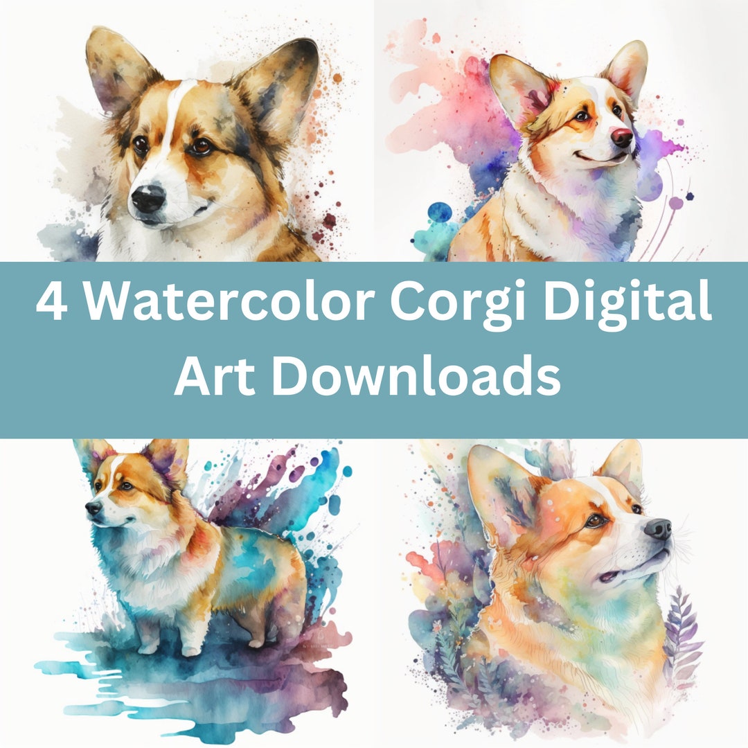 Watercolor Corgi Digital Art 4 Pack, Instant Download, Png Files for ...