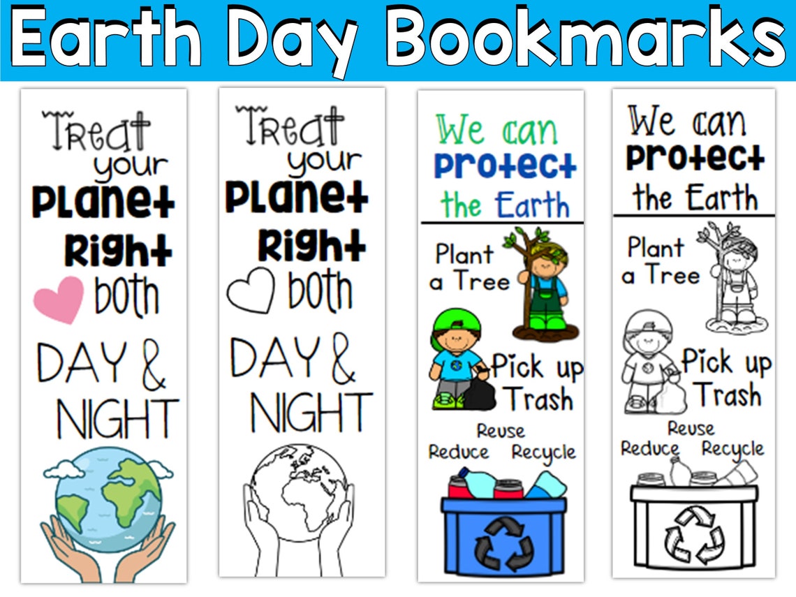 Printable Earth Day Bookmarks - Color and Black and White - Etsy