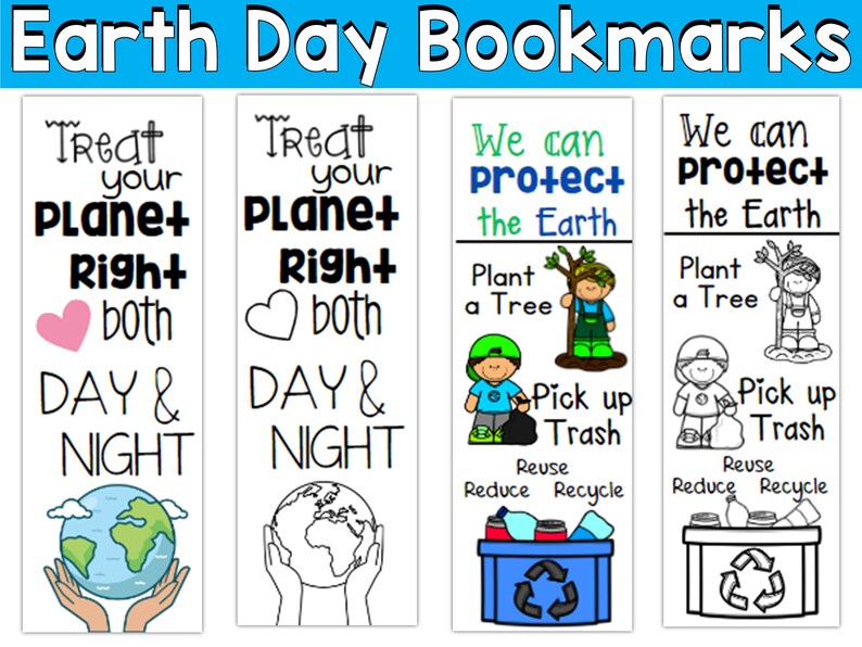Printable Earth Day Bookmarks - Color and Black and White - Etsy