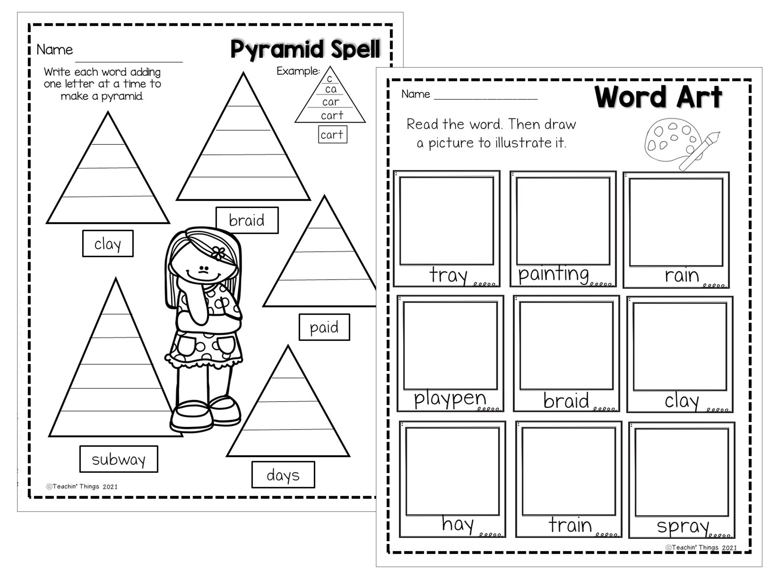 Phonics Foundations Level 2 Unit 10 Word Work Packet -AI and AY Vowel ...