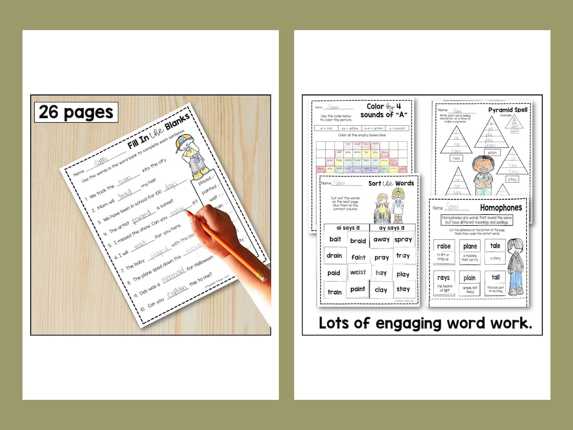 Phonics Foundations Level 2 Unit 10 Word Work Packet AI and AY Vowel ...