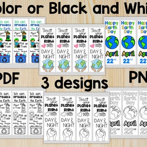 Printable Earth Day Bookmarks - Color and Black and White - Etsy