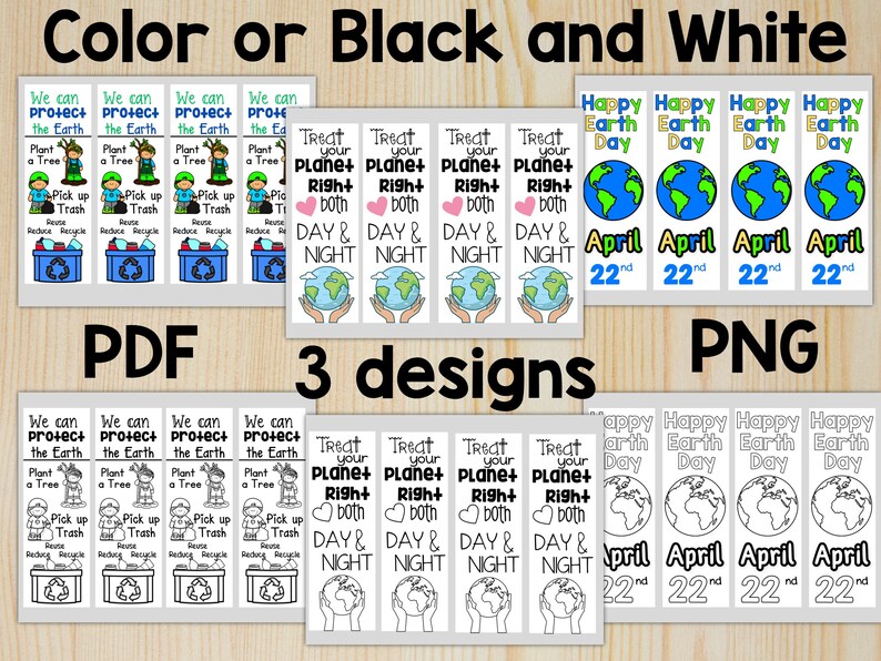 Printable Earth Day Bookmarks - Color and Black and White - Etsy