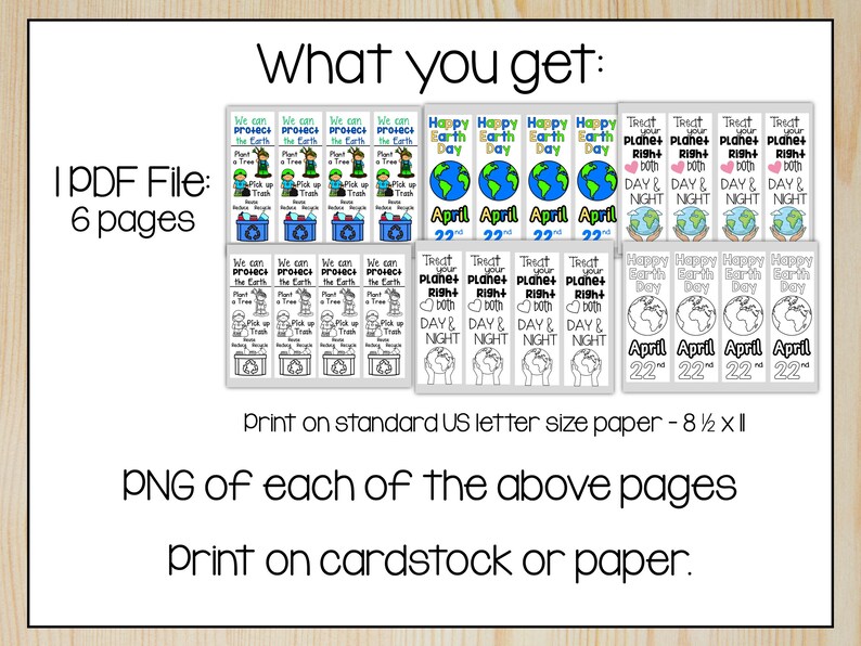 Printable Earth Day Bookmarks - Color and Black and White - Etsy
