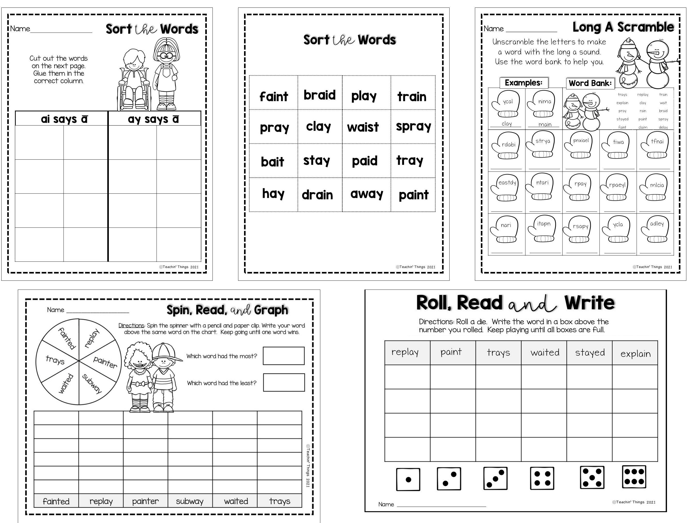Phonics Foundations Level 2 Unit 10 Word Work Packet -AI and AY Vowel ...