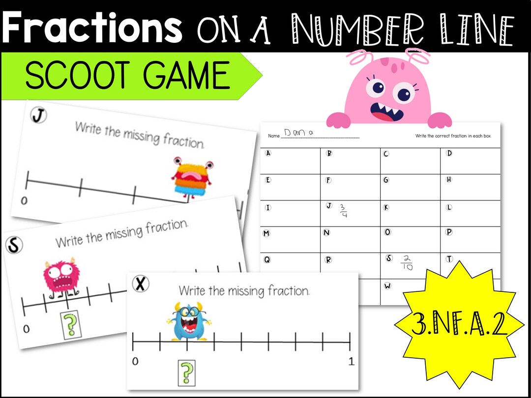 Fractions on a Number Line SCOOT Game 3.NF.A.2 | Interactive Fraction ...