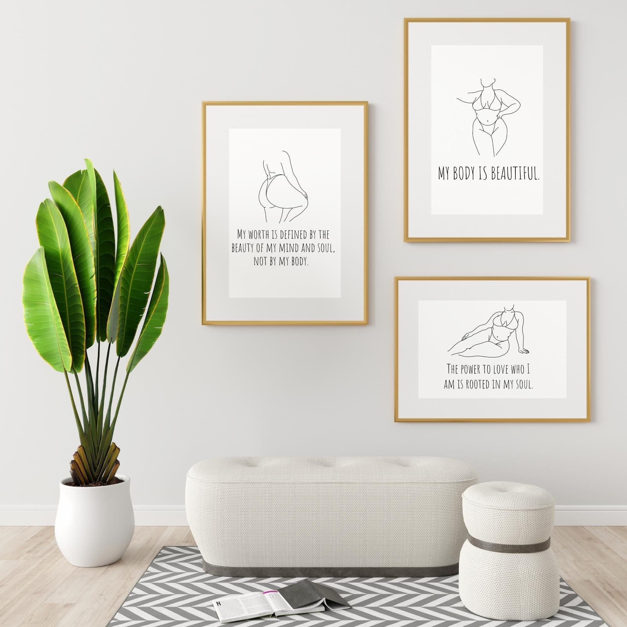 Body Positive Affirmations, Set of 3, Female Body Outline Print ...