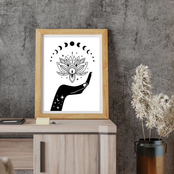 Lotus Flower Phases of the Moon Spiritual Wall Art - Etsy