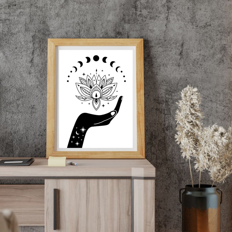 Lotus Flower Phases of the Moon Spiritual Wall Art - Etsy