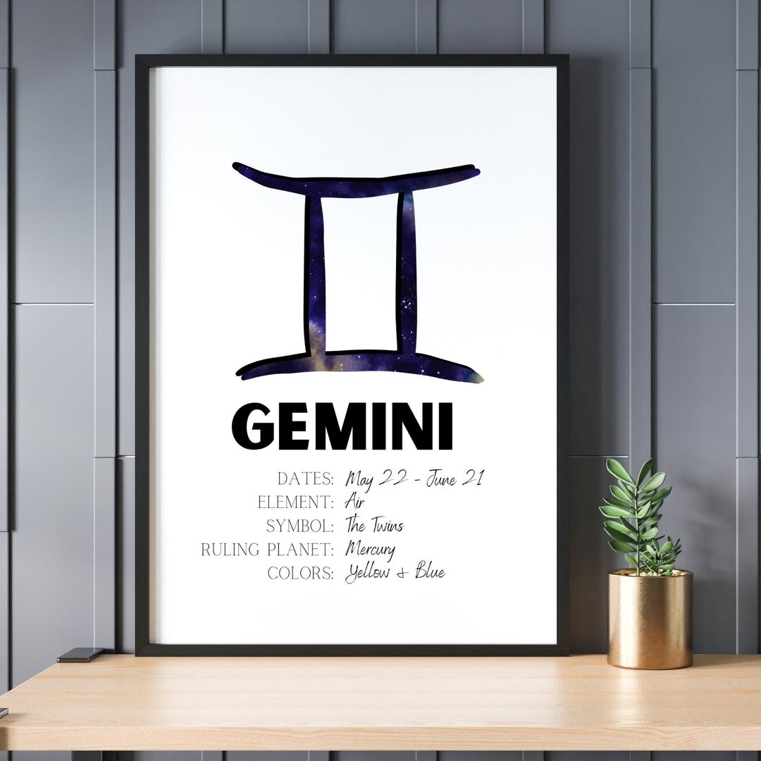 Gemini Zodiac Sign Print, Gemini Poster, Gemini Wall Art, Gemini Wall ...