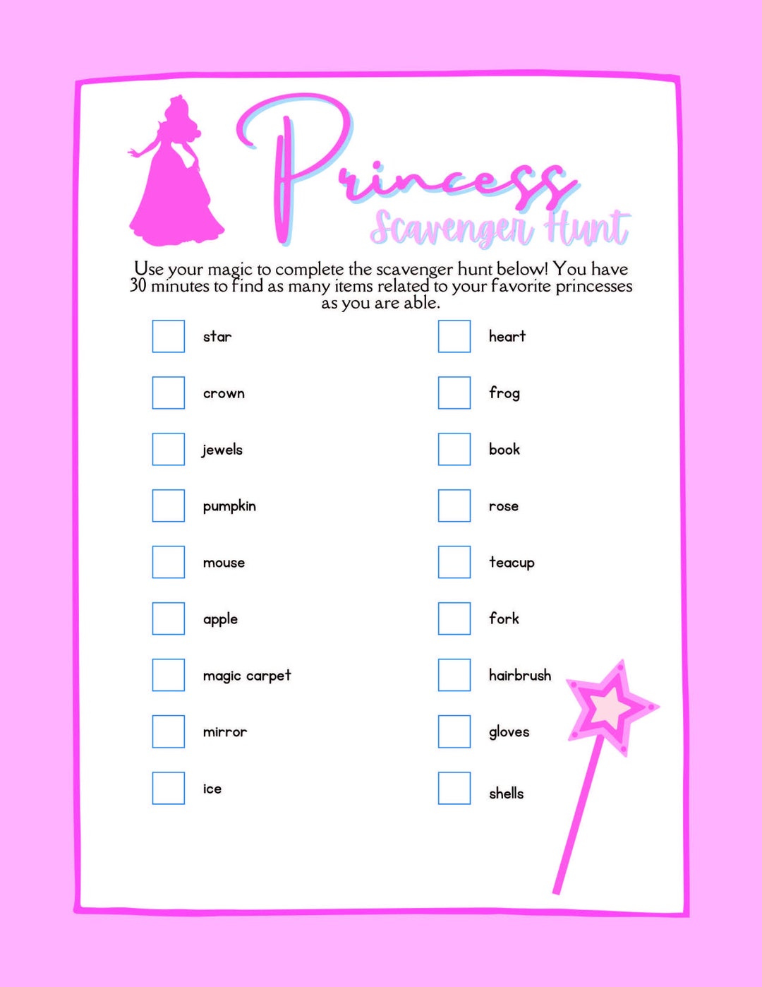 Princess Party Scavenger Hunt - Etsy