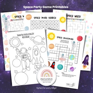 Space Planets Astronaut Party Printables Games Puzzles Loot Bag Lolly ...