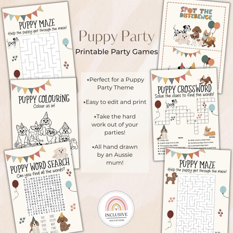 Puppy Party Games: Printable Coloring, Maze, and Word Puzzles - Etsy