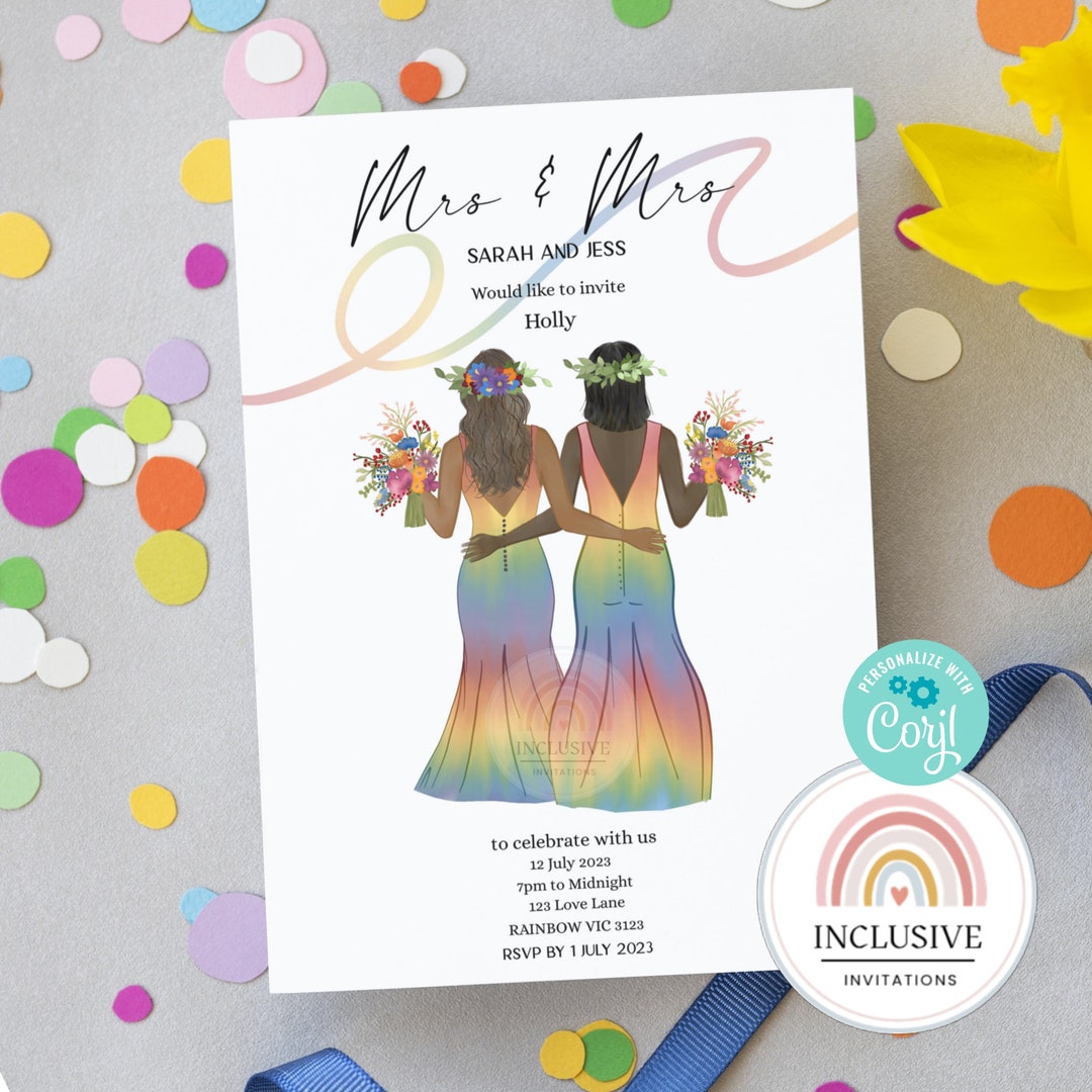 Personalized Lesbian Hen Party Invitation: Rainbow Bachelorette ...
