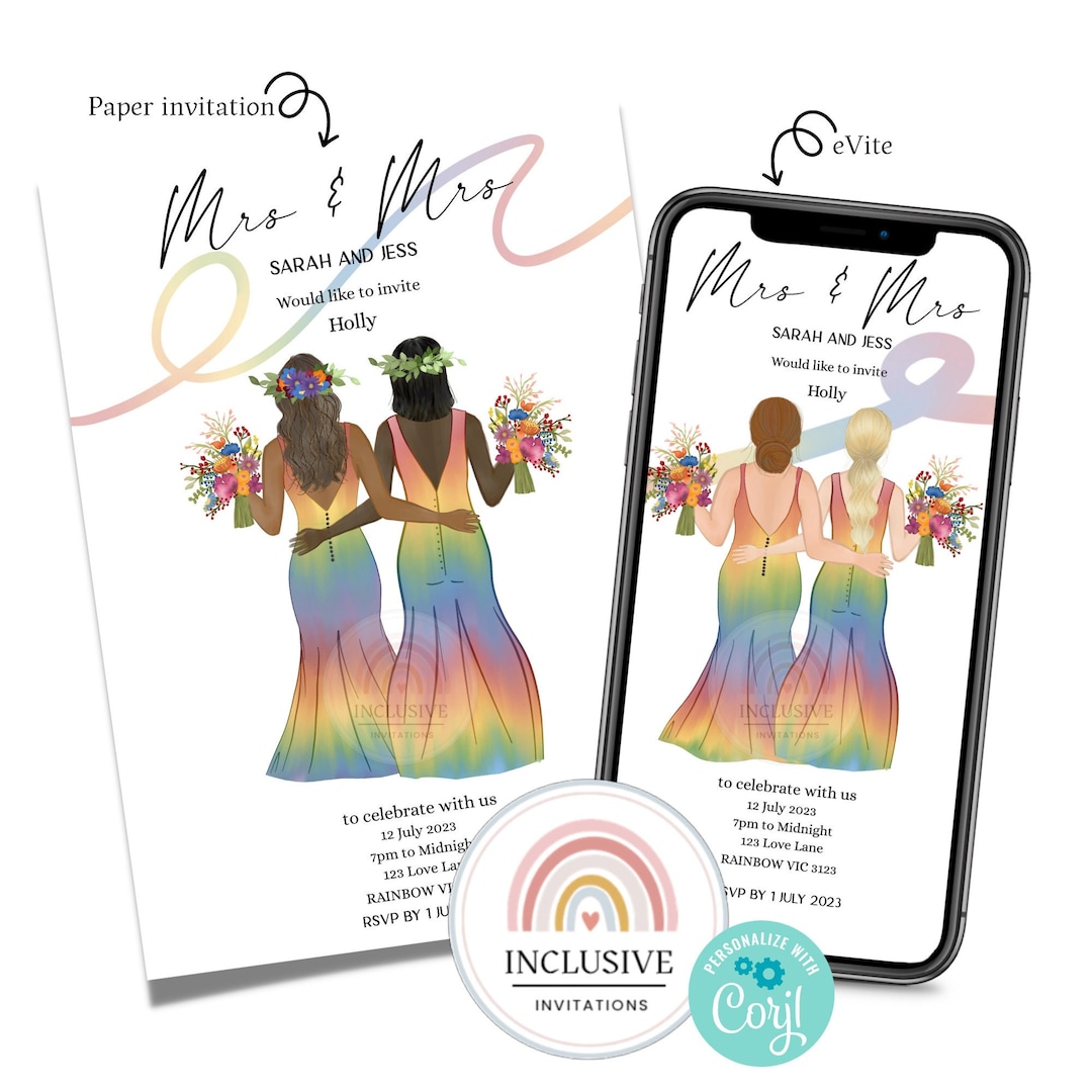 Lesbian Hens Bachelorette Party Invitation: Rainbow Celebration ...