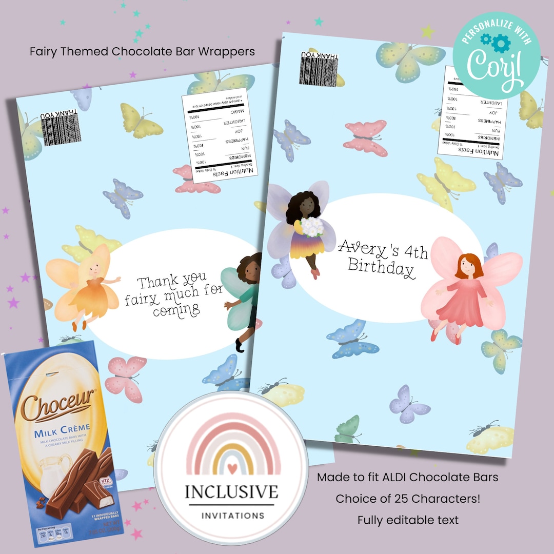 Fairy Birthday Chocolate Bar Wrappers: Pixie Party Favors (DIY ...