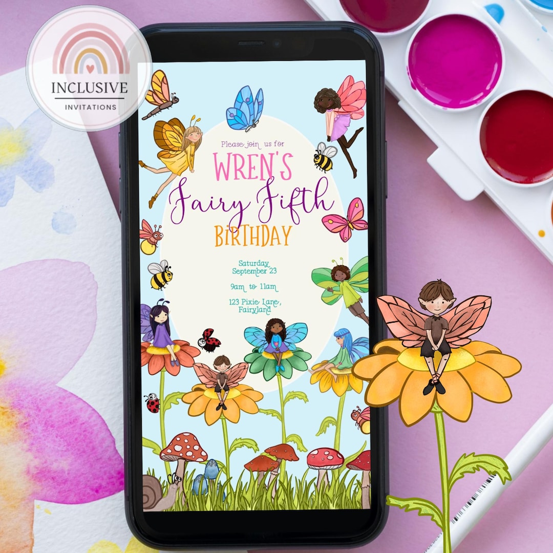 Fairy Fifth Birthday Party Digital Phone Invite, Fairies Pixies and ...