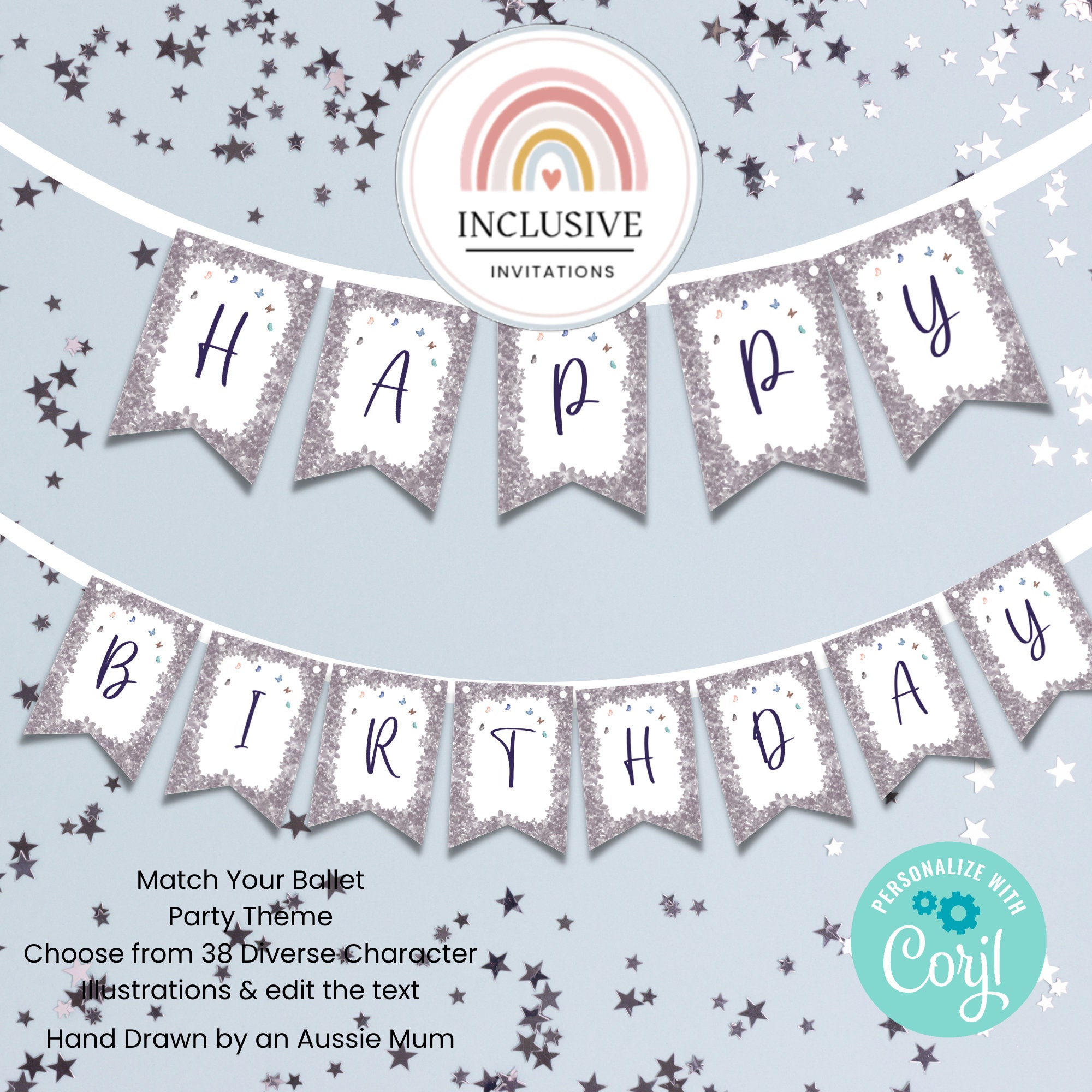 Purple Ballet Party Pack Printable Decor Bunting Stickers Labels Tags ...