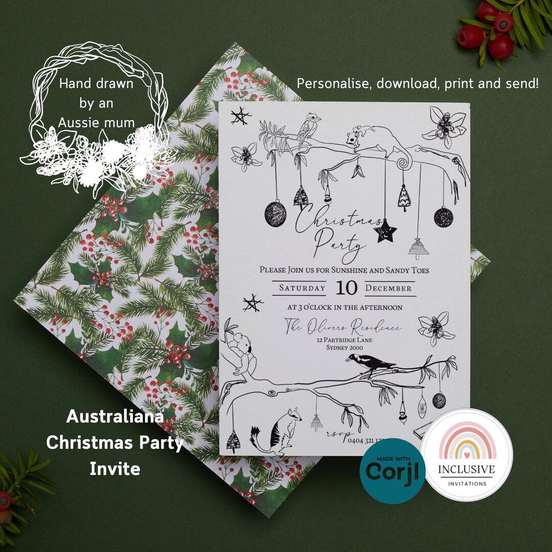 Hand Drawn Australian Christmas Party Invitation (printable) - Etsy