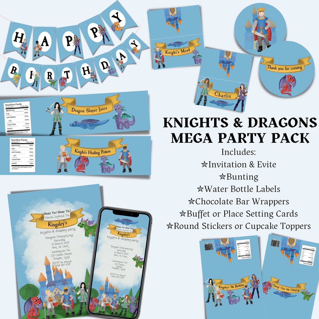 Knights and Dragons Party Pack, Bunting, Place Setting, Food Buffet ...
