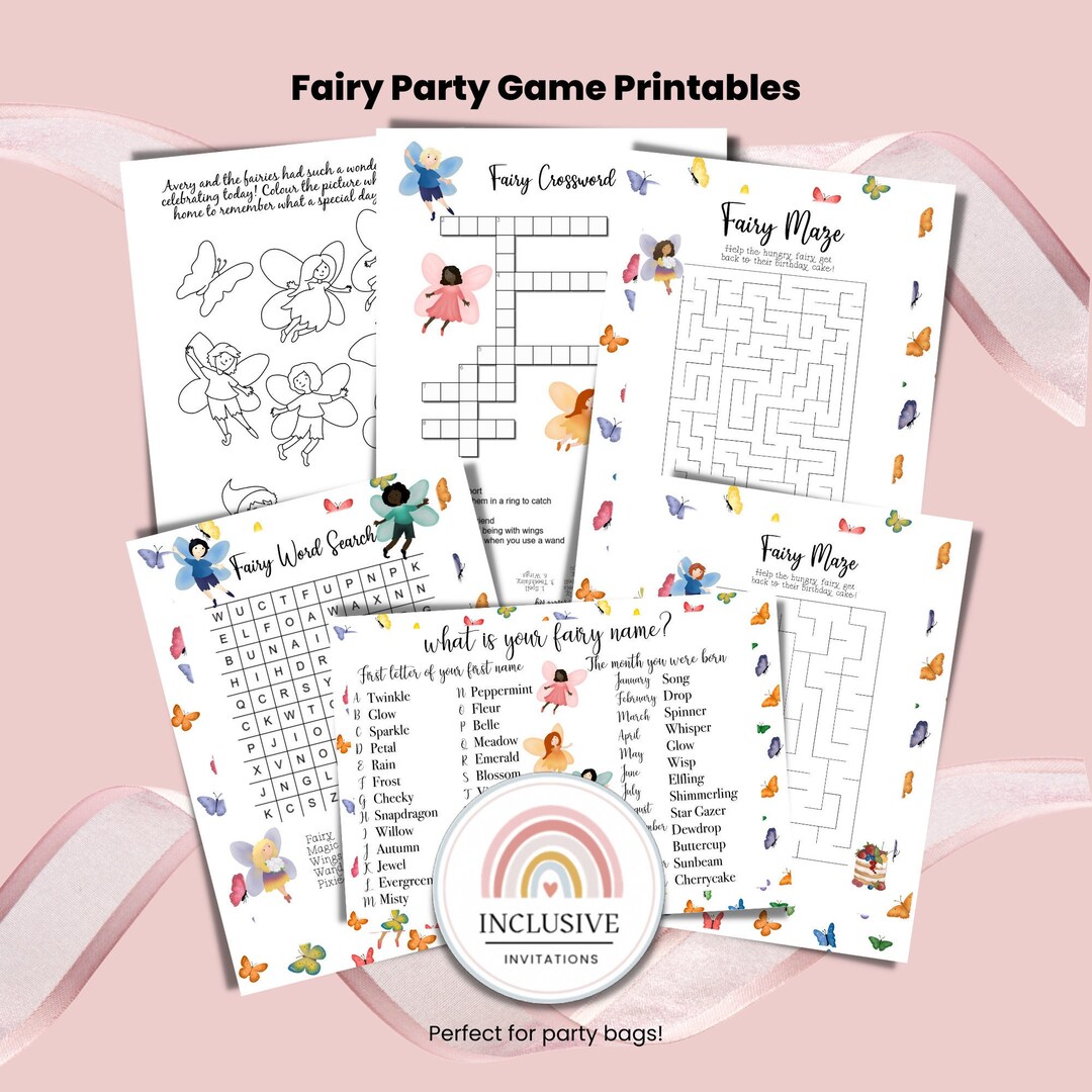 Fairyland Birthday Party Games Printables Lolly Bag Loot Editable ...