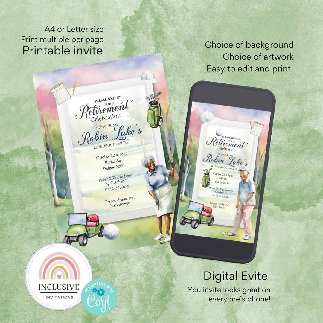 Retirement Party Invitation, Golfing, Golf, Career, Work Party ...