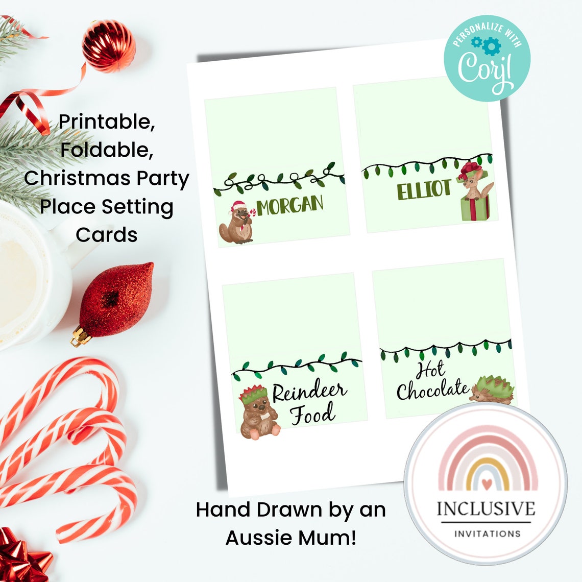 Printable Christmas Party Place Setting Labels, Customisable Australian ...