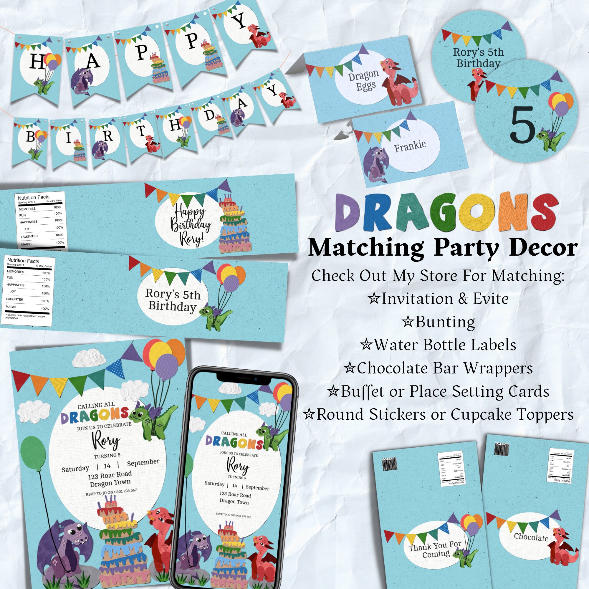 Dragon Bunting Party Decor Printable Editable Custom Happy Birthday ...