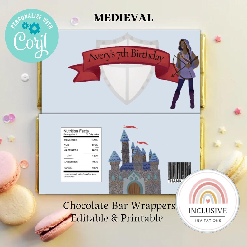 Medieval Knights Chocolate Bar Wrappers, Matching Party Decor, Birthday ...