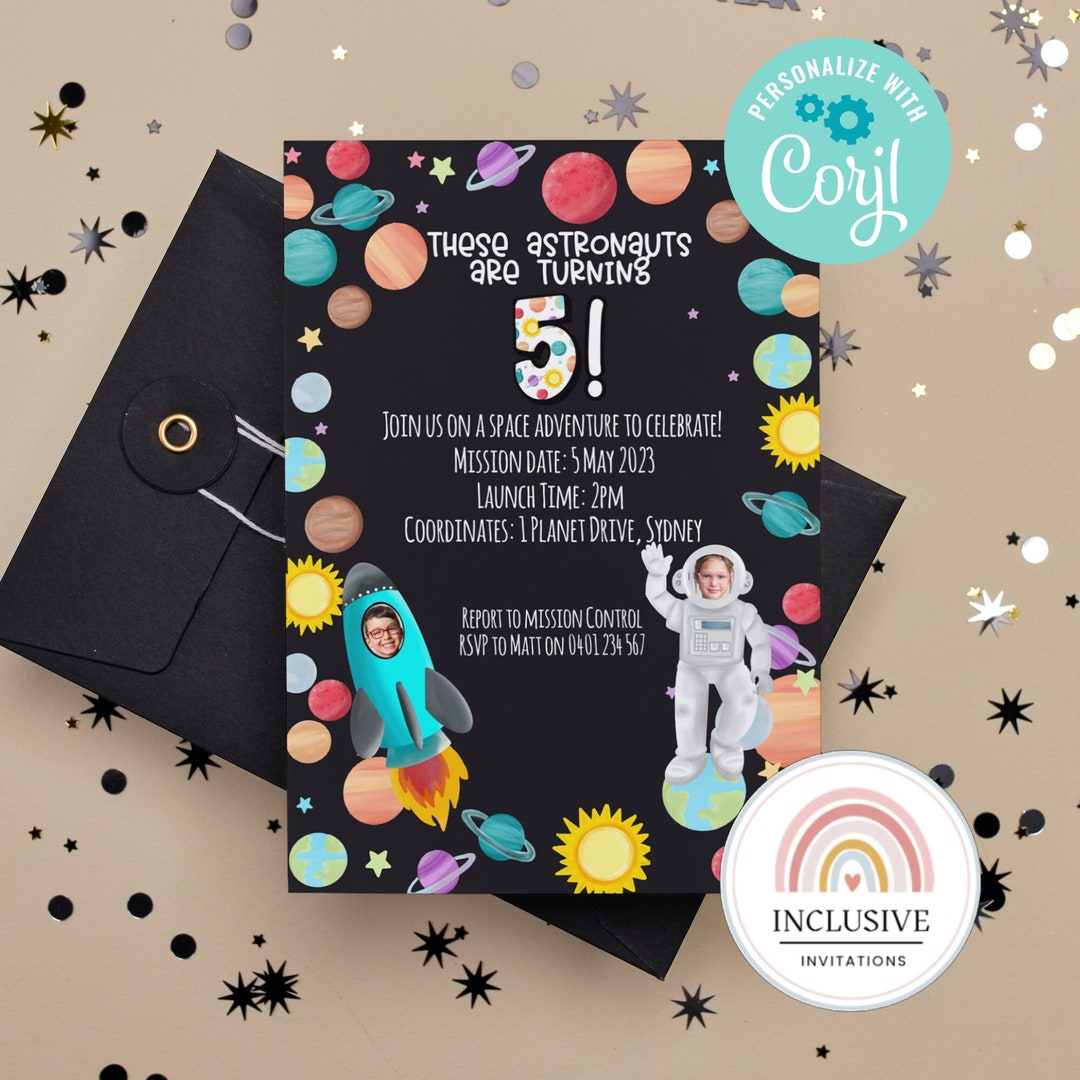 Personalized Space Birthday Invitation: Astronaut Twins (digital) - Etsy