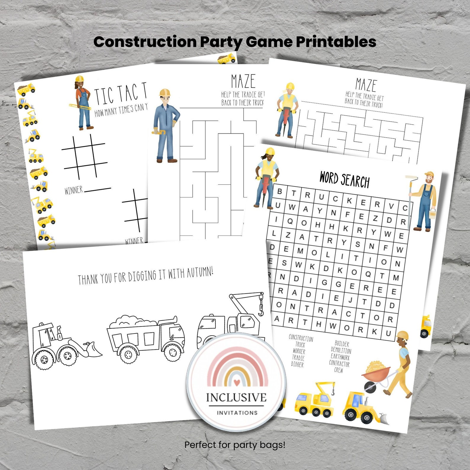 Construction Birthday Party Games: Printable Maze, Word Search (digital ...