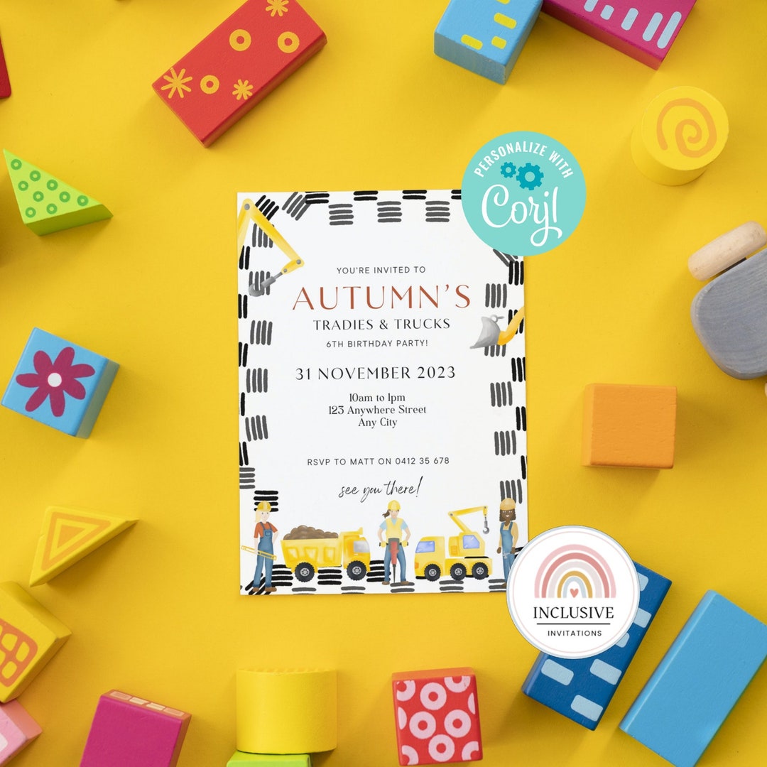Girl Tradies and Trucks Birthday Party Invitation Downloadable ...