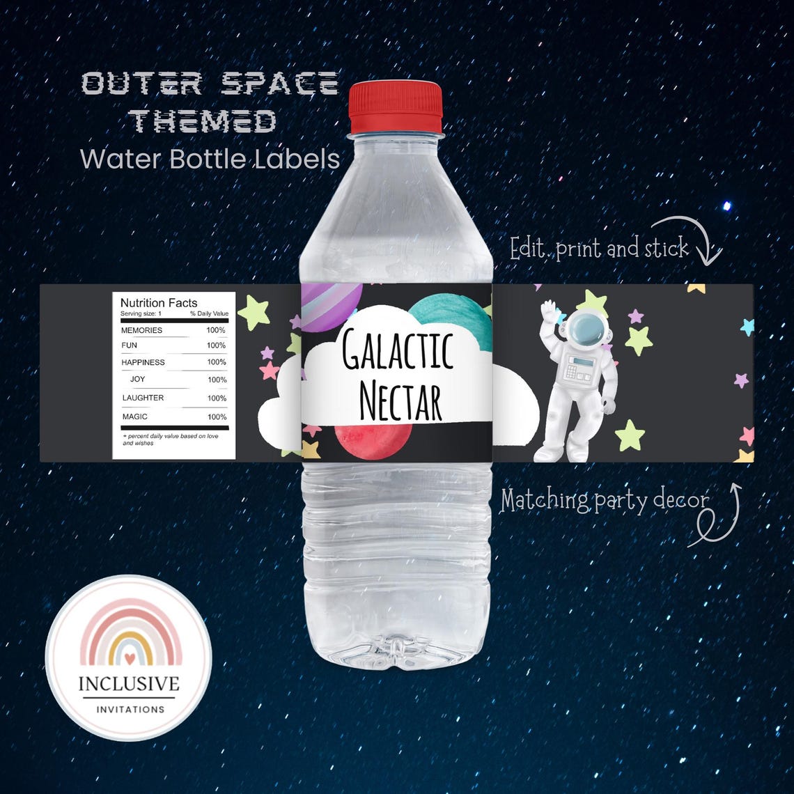 Space Party Water Bottle Labels: Rocket Ship Birthday Decor (printable ...