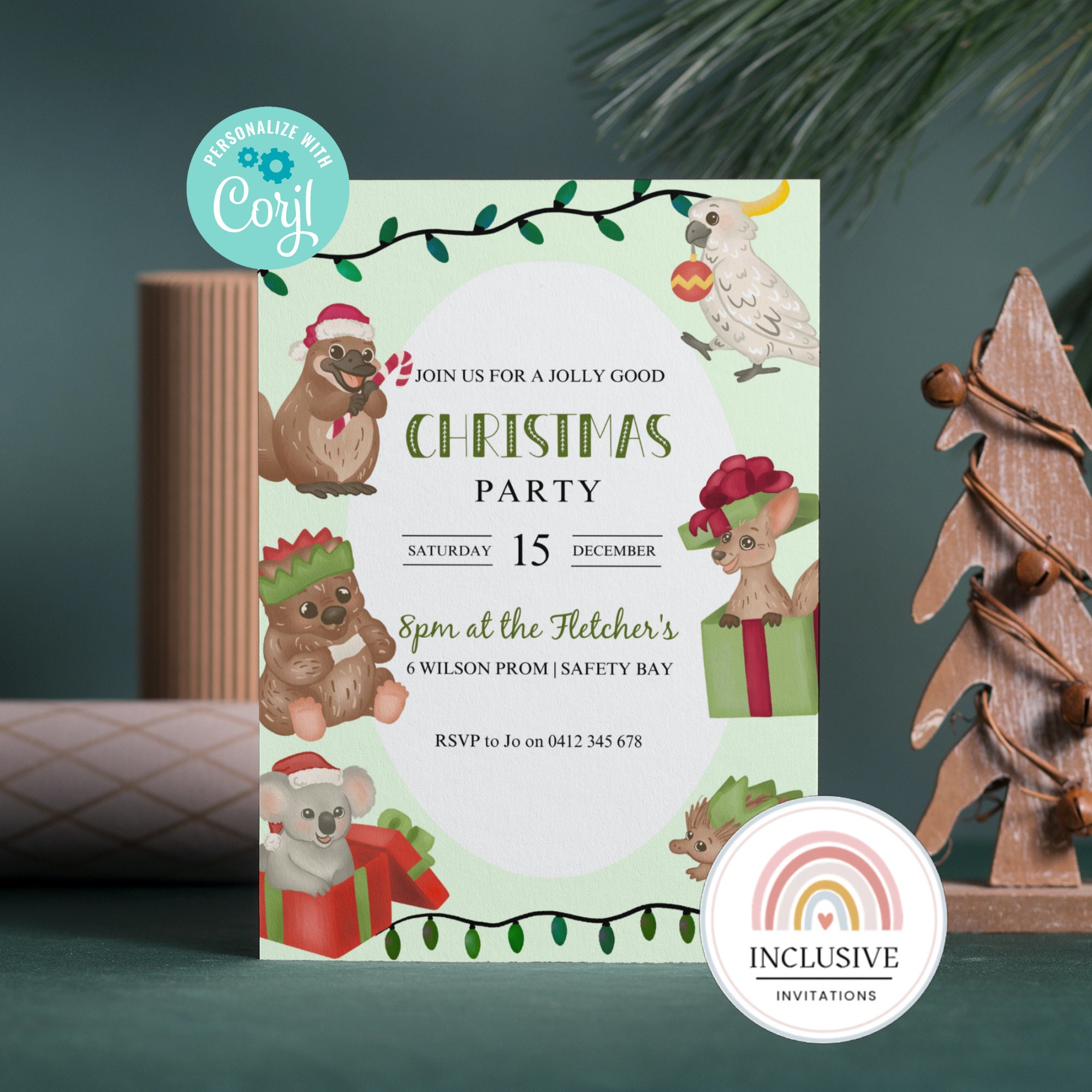 Australian Christmas Party Invitation, Aussie Xmas Invite, Kangaroo ...