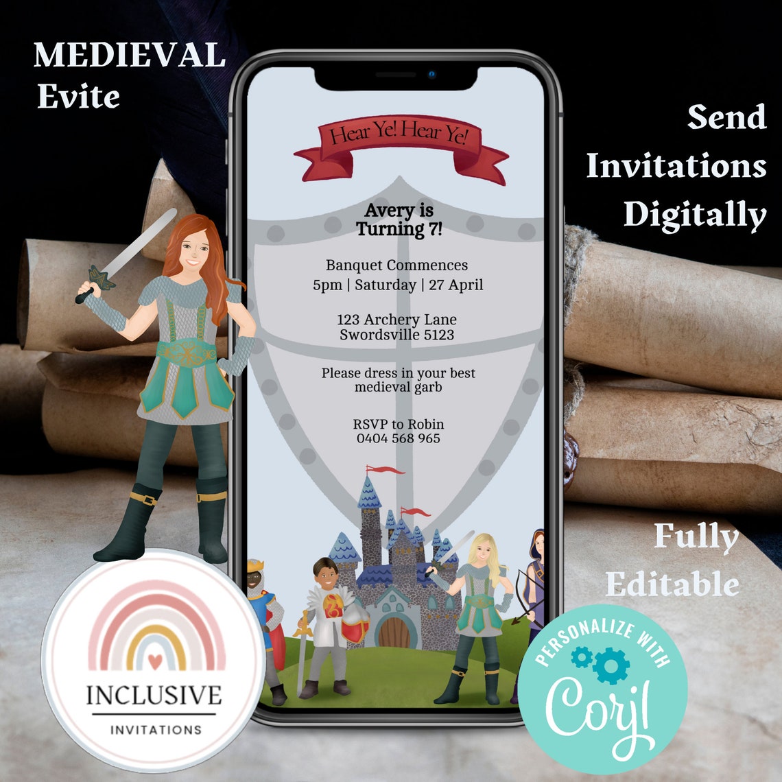 Medieval Printable Invite and Evite, Knights and Castles Themed Party ...