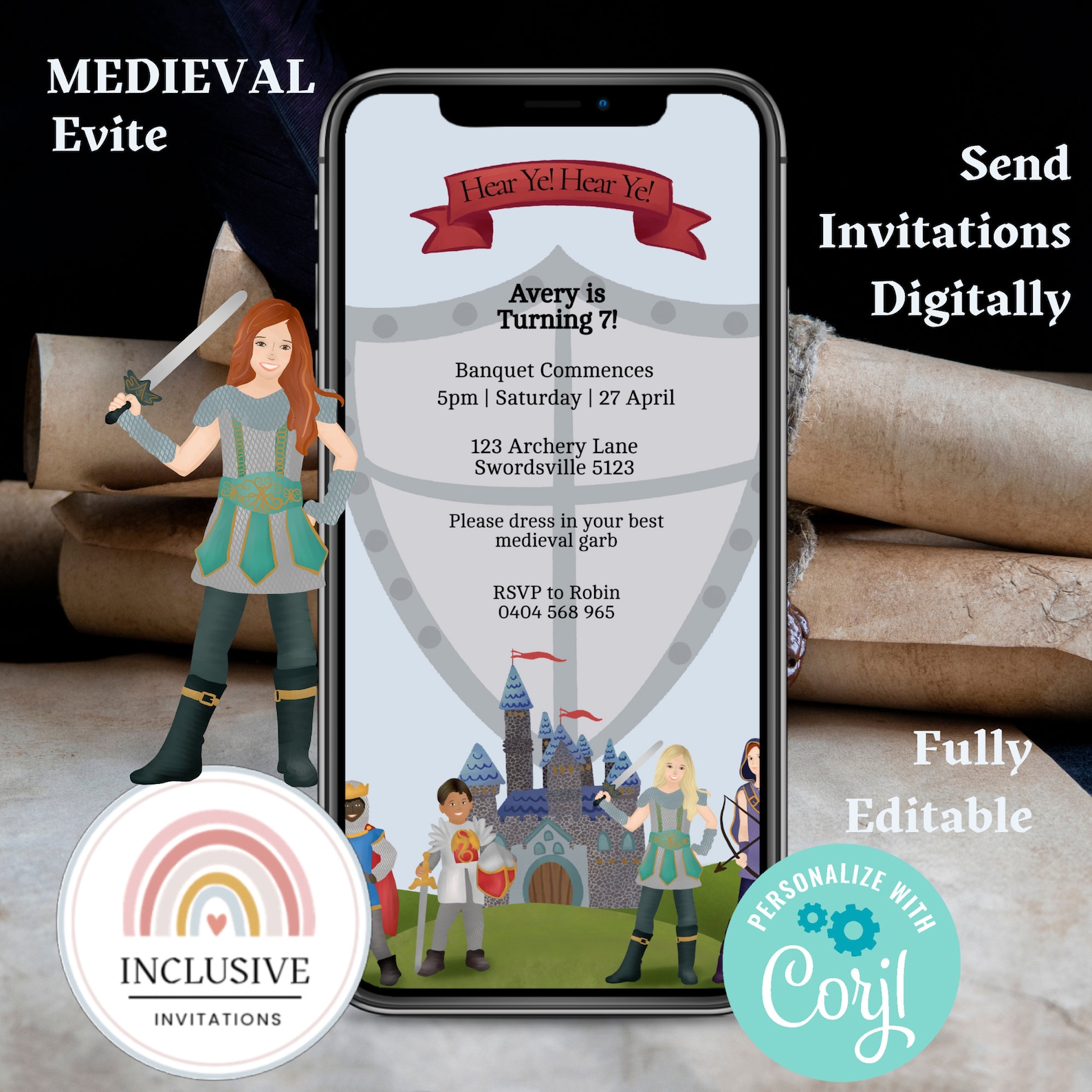 Medieval Printable Invite and Evite, Knights and Castles Themed Party ...