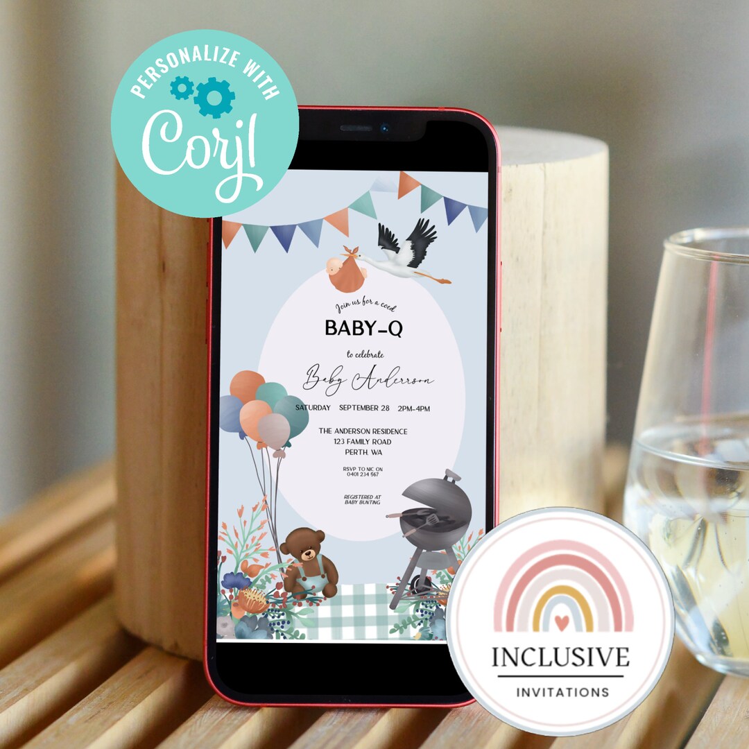 Baby-q BBQ Baby Shower Invitation: Coed Party, Printable Evite (digital ...
