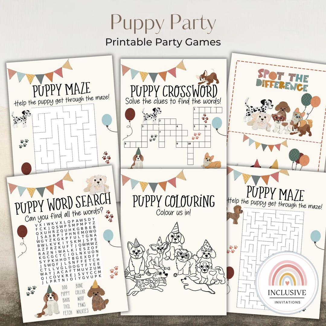Puppy Party Games: Printable Coloring, Maze, and Word Puzzles - Etsy