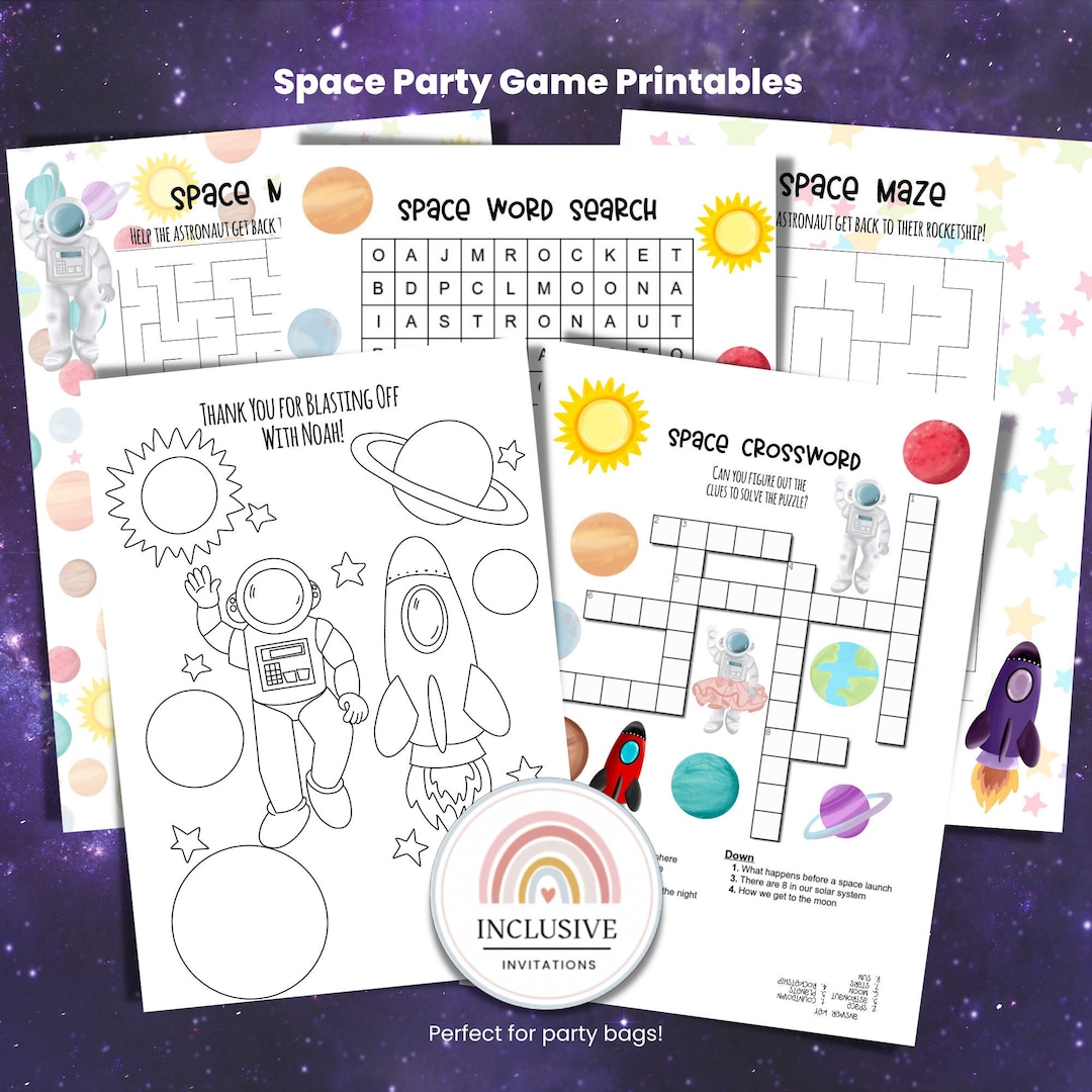 Space Planets Astronaut Party Printables Games Puzzles Loot Bag Lolly ...