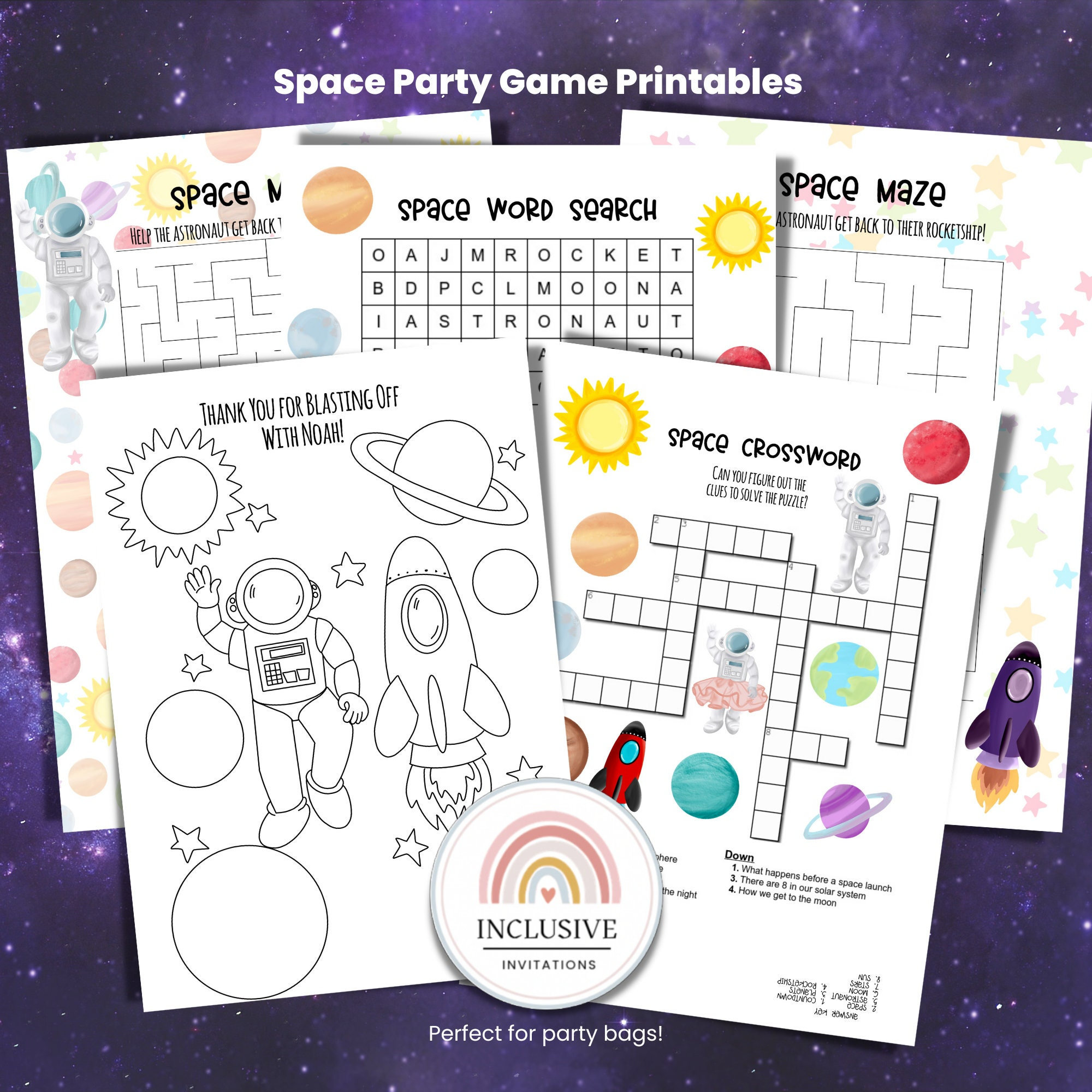 Space Planets Astronaut Party Printables Games Puzzles Loot - Etsy