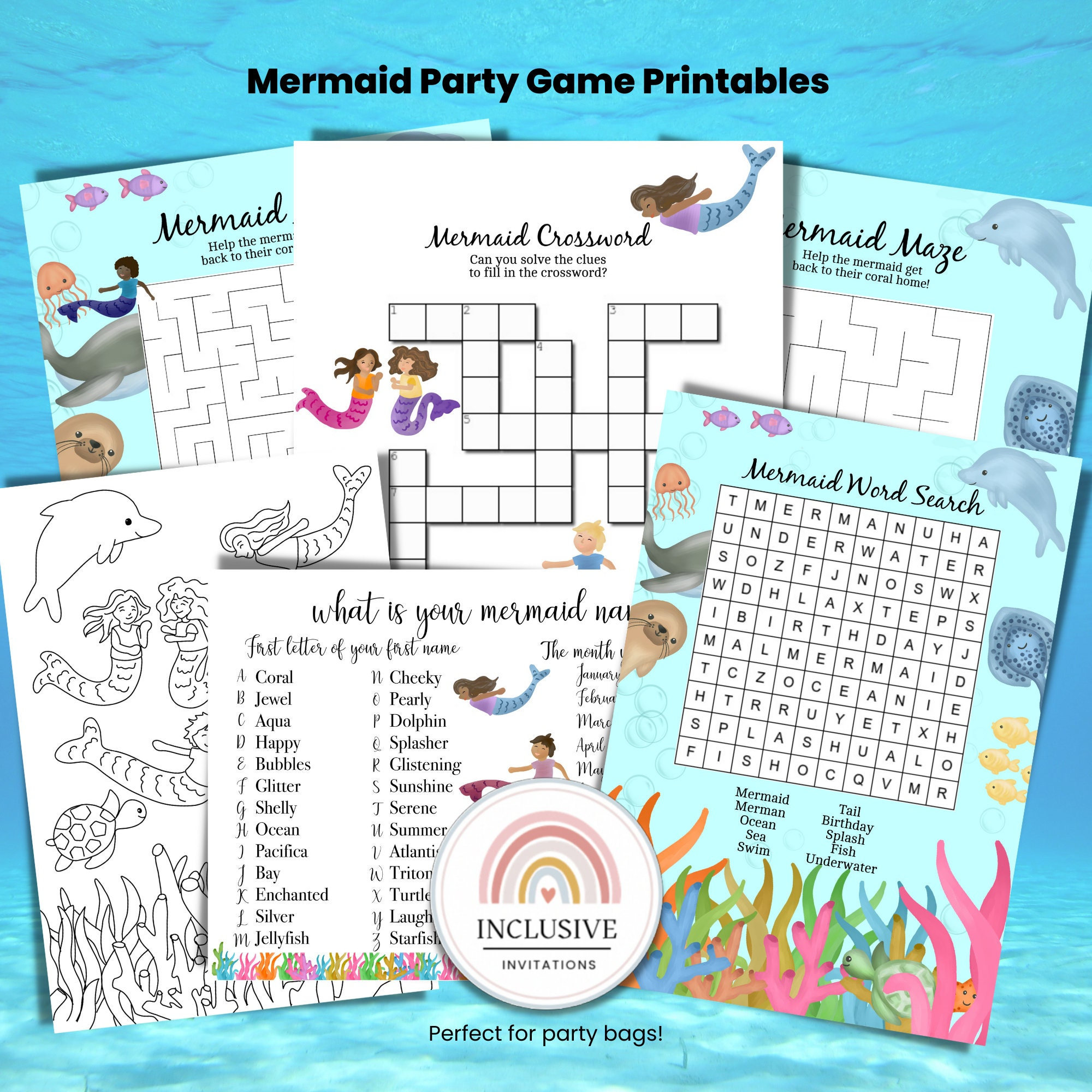Mermaid Party Games Printable Customisable Party Lolly Loot Bags ...