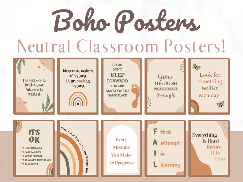 Growth Mindset Posters | Classroom Posters | Neutral Boho Posters ...