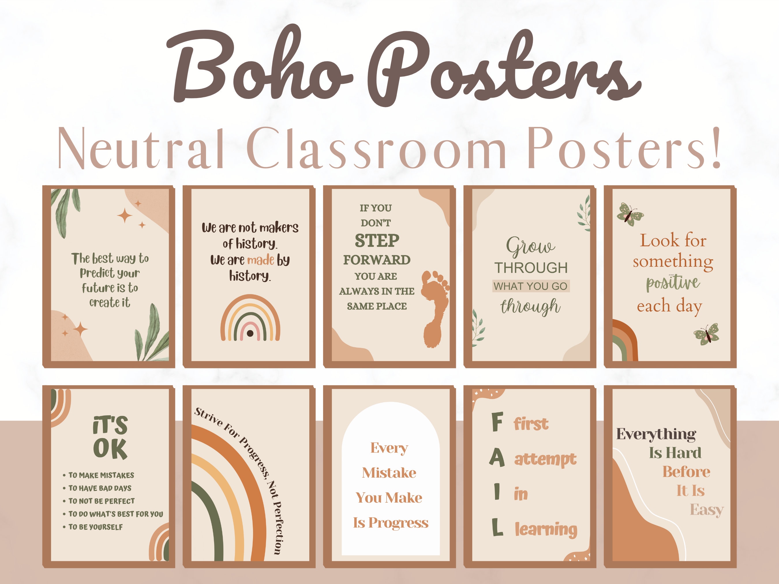Growth Mindset Posters | Classroom Posters | Neutral Boho Posters ...