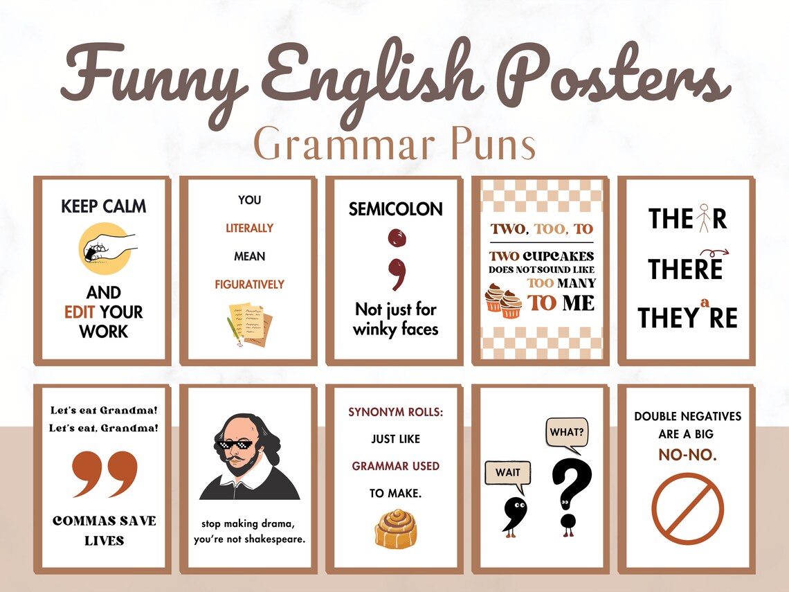 10 Funny English Classroom Posters Printable, Grammar Punctuation ...