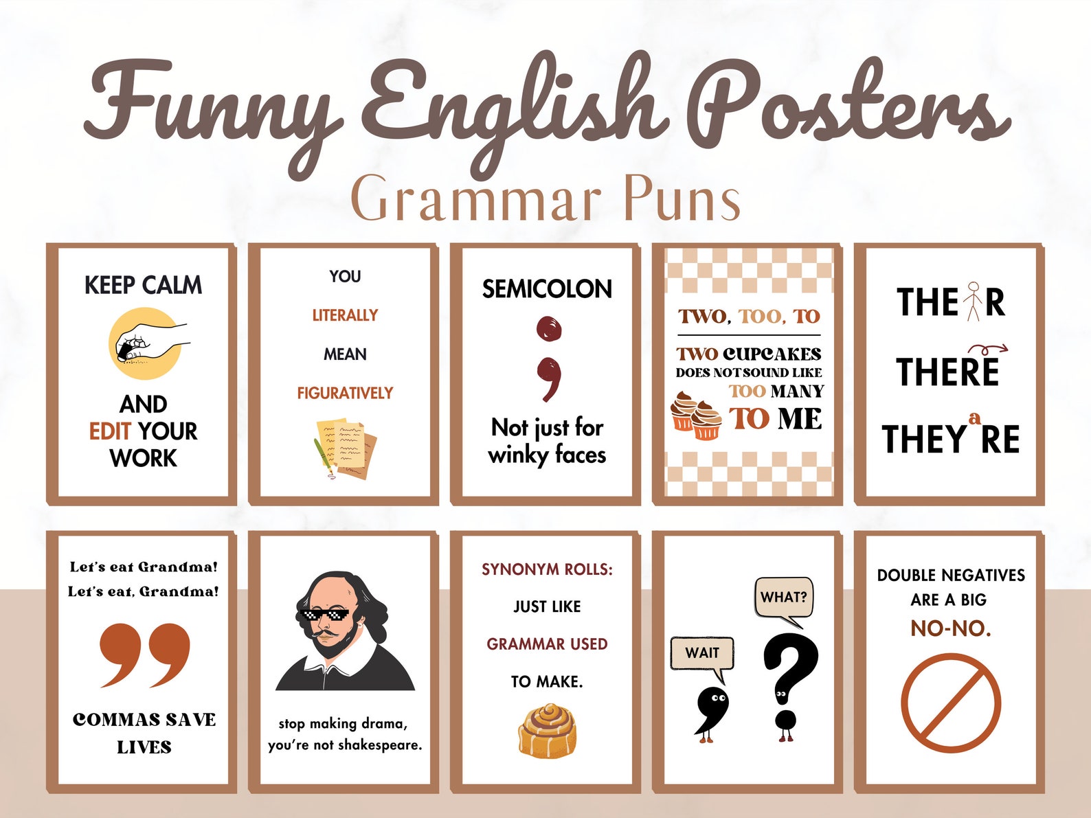 10 Funny English Classroom Posters Printable, Grammar Punctuation ...