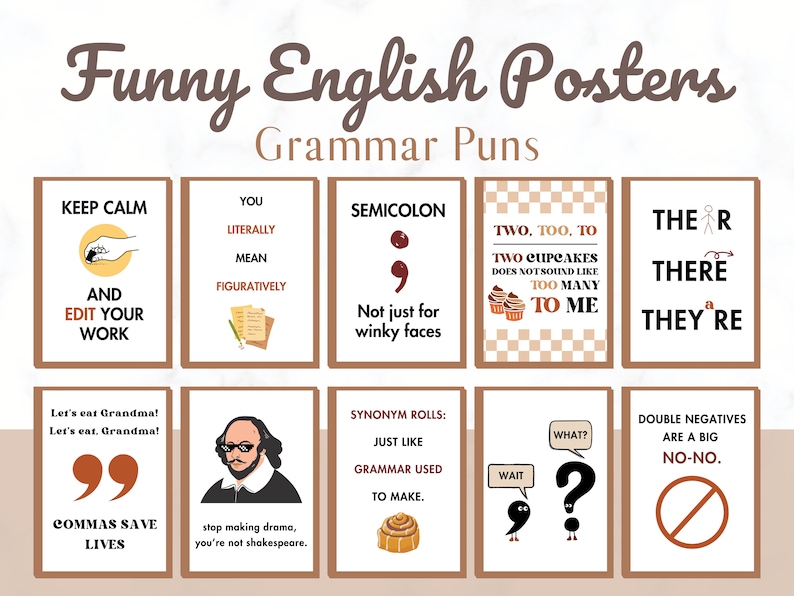 10 Funny English Classroom Posters Printable, Grammar Punctuation ...