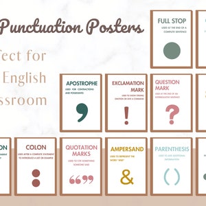 Punctuation English Classroom Posters Set of 12, Boho Classroom Decor ...