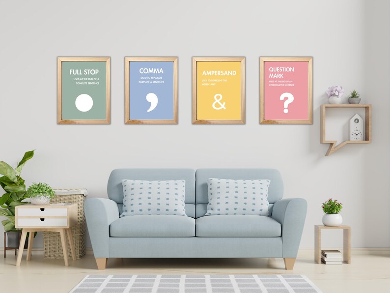 Punctuation English Classroom Posters Set of 12, Boho Classroom Decor ...
