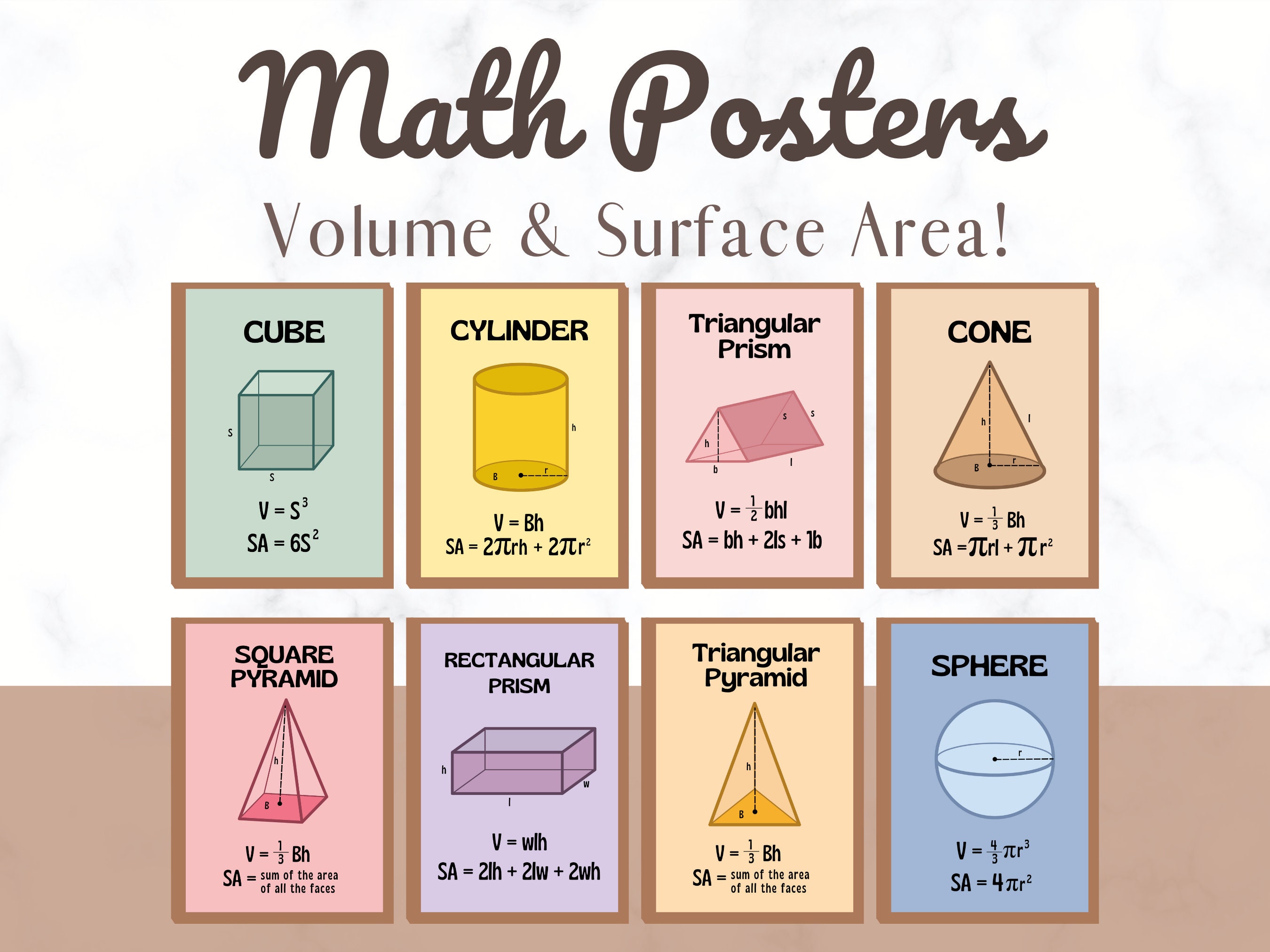 Volume Formulas For 3d Shapes Volume And Surface Area Of Various